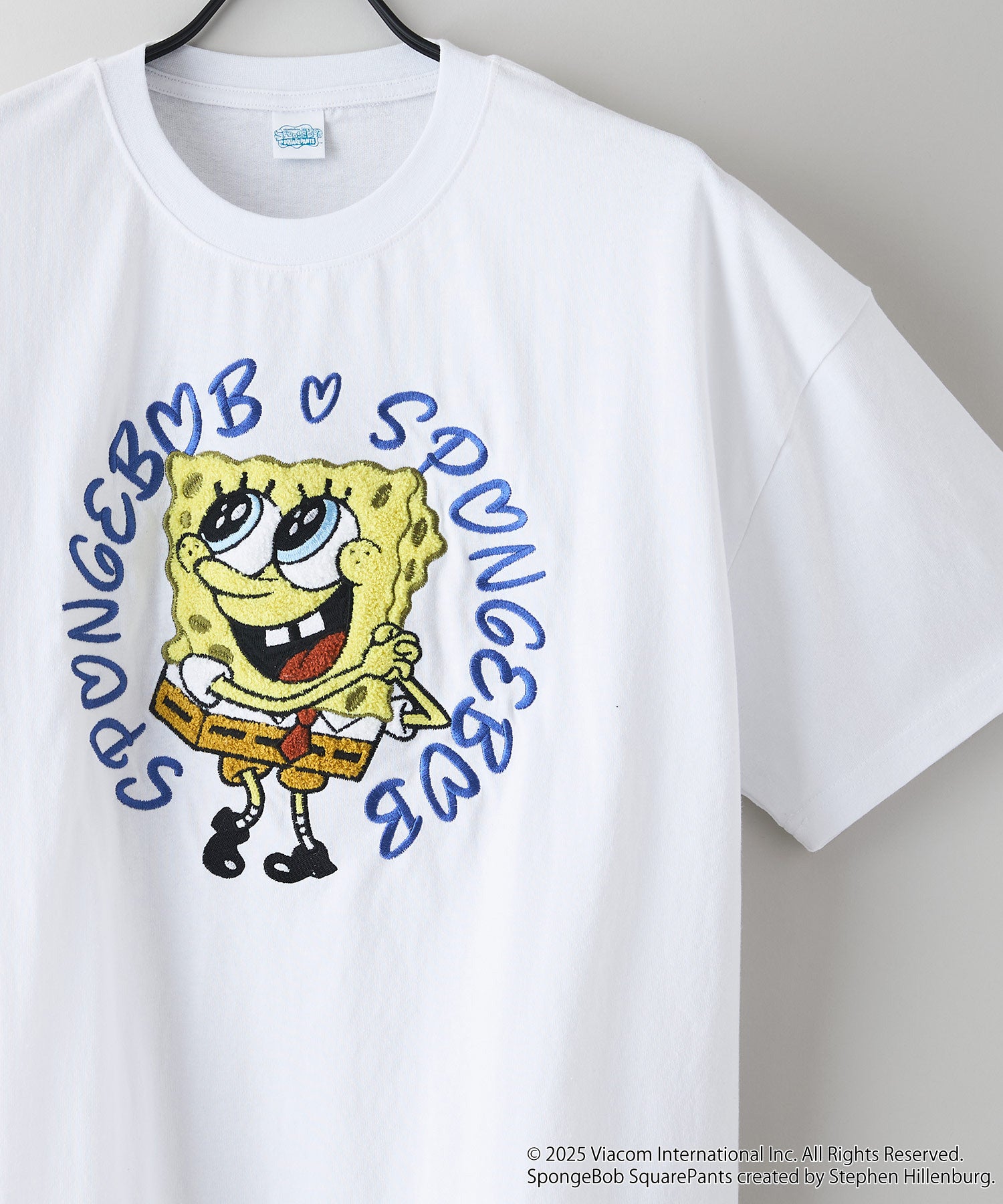 【SPONGEBOB/スポンジ・ボブ】 オリジナルデザイン 刺繍 Tシャツ ドロップショルダー ビッグシルエット ユニセックス キャラクター